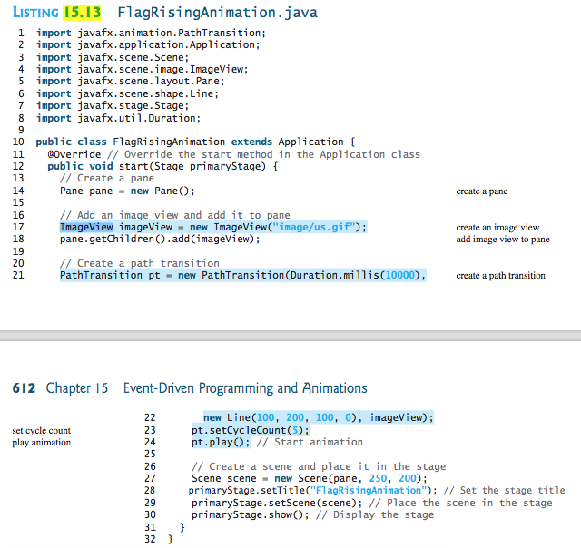 Solved JavaFX - (Raise flags) - Rewrite Listing 15.13 using | Chegg.com