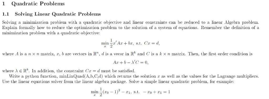 Solved 1 Quadratic Problems 1.1 Solving Linear Quadratic | Chegg.com