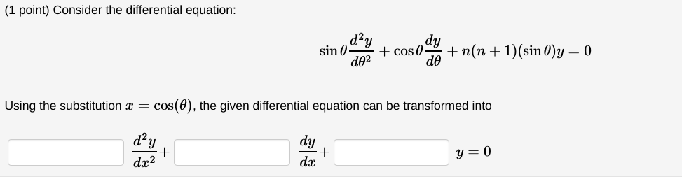 Solved (1 point) Consider the differential equation: d2y d02 | Chegg.com