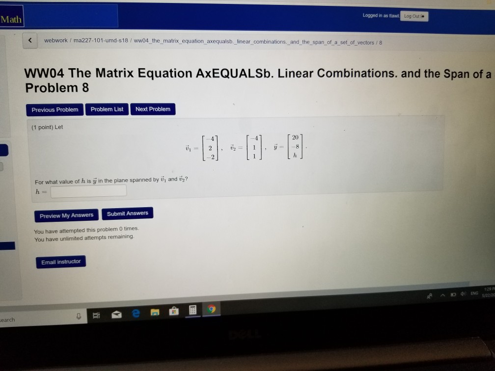 Solved Logged in as tawill Log Out & webwork / | Chegg.com