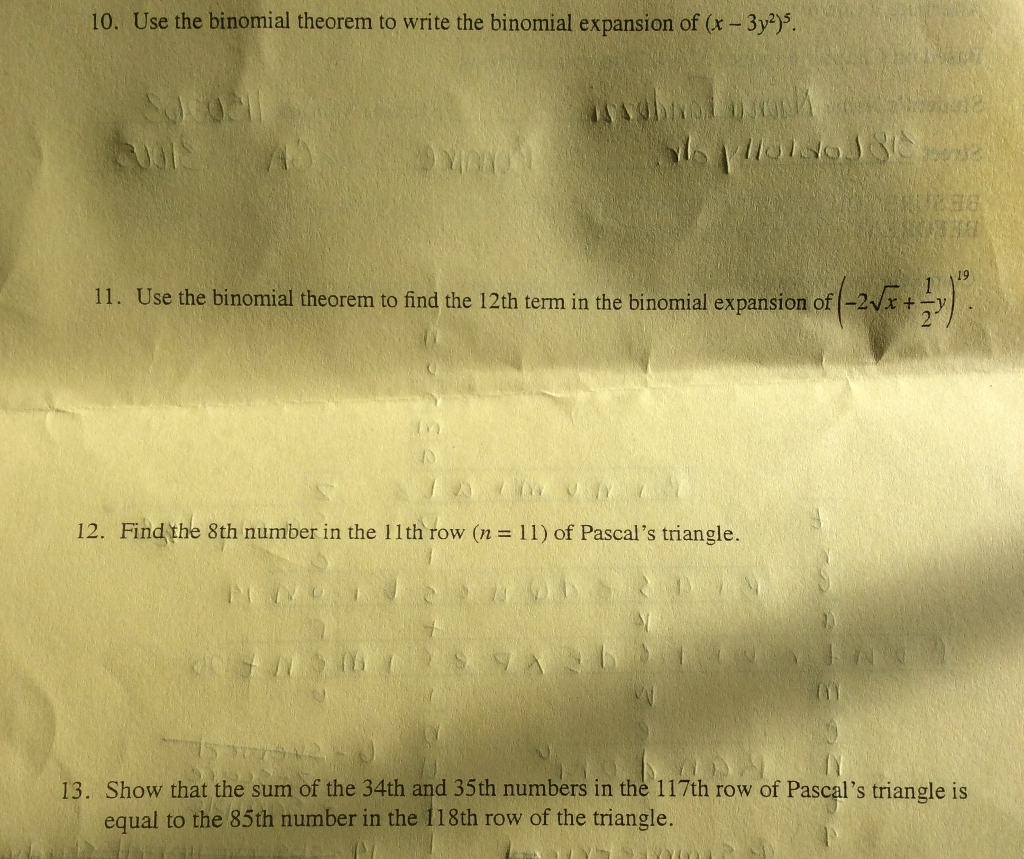 Solved 10.) Use the binomial theorem to write the binomial | Chegg.com
