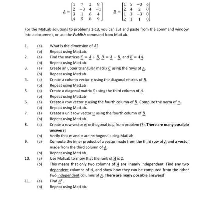 Solved For the Matlab solutions to problems 1-13, you can | Chegg.com