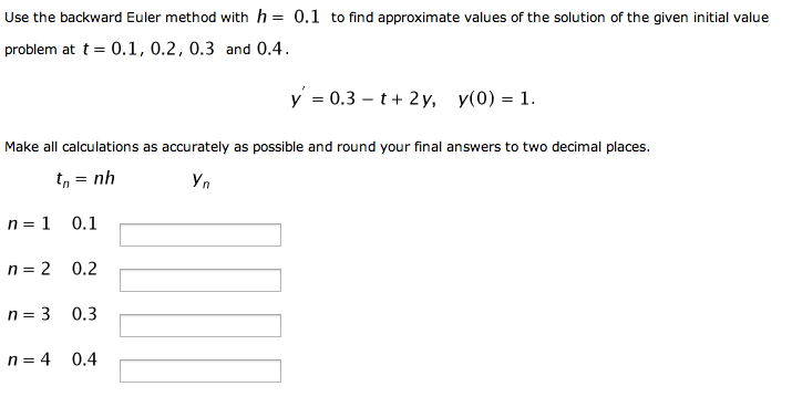 Solved Use the backward Euler method with h = 0.1 to find | Chegg.com