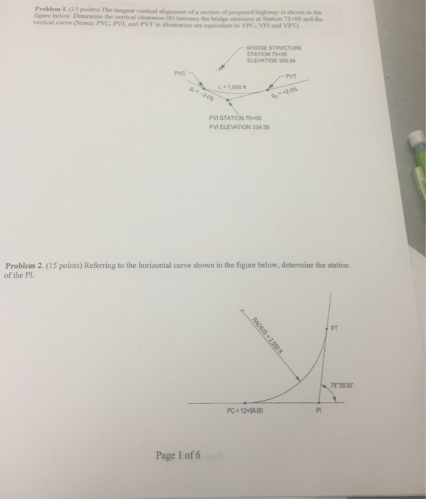 Solved The tangent vertical alignment of a section of | Chegg.com