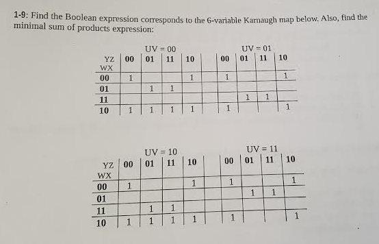 Solved 1 - 9: Find the Boolean expression corresponds to the | Chegg.com