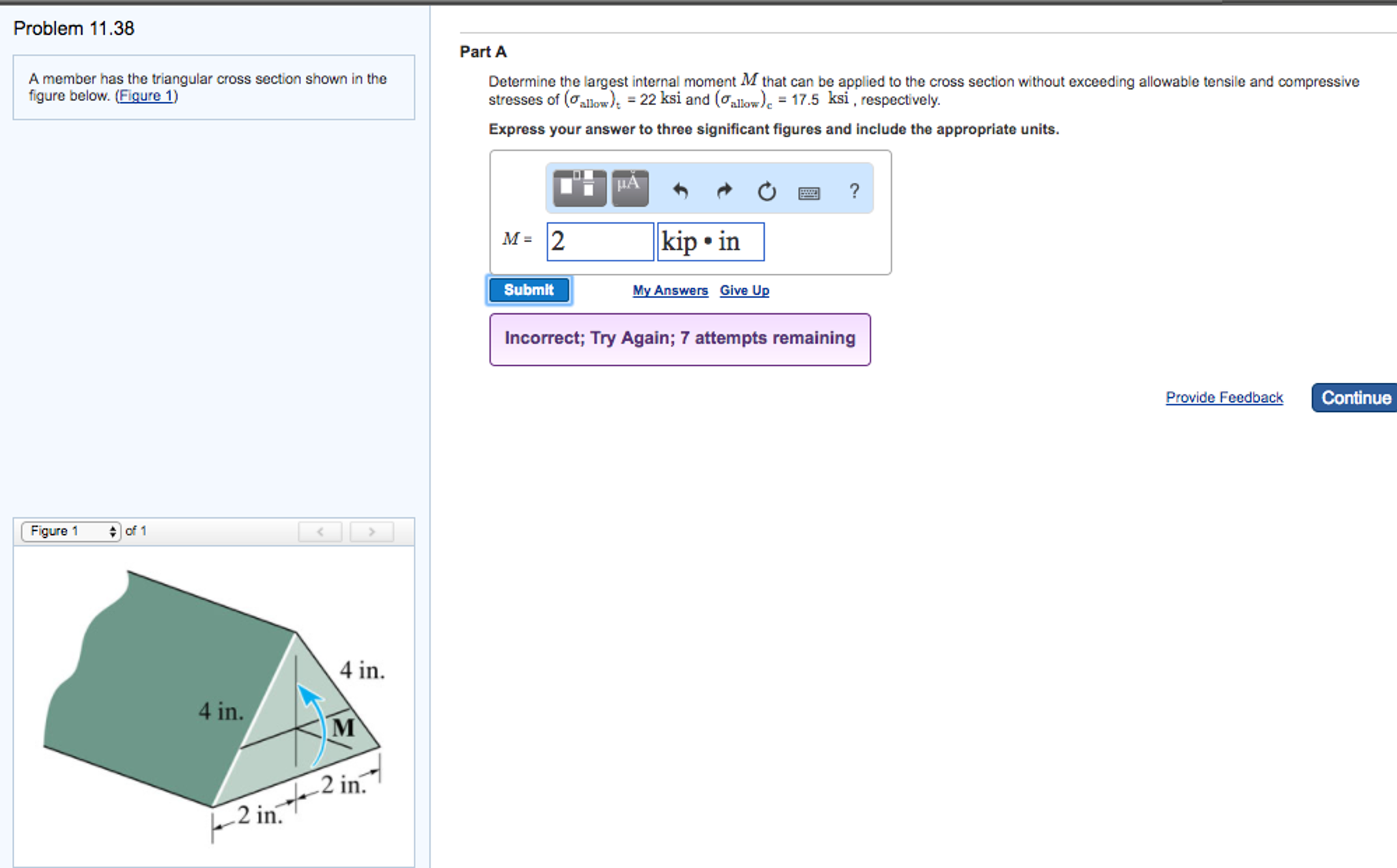Solved A member has the triangular cross section shown in | Chegg.com