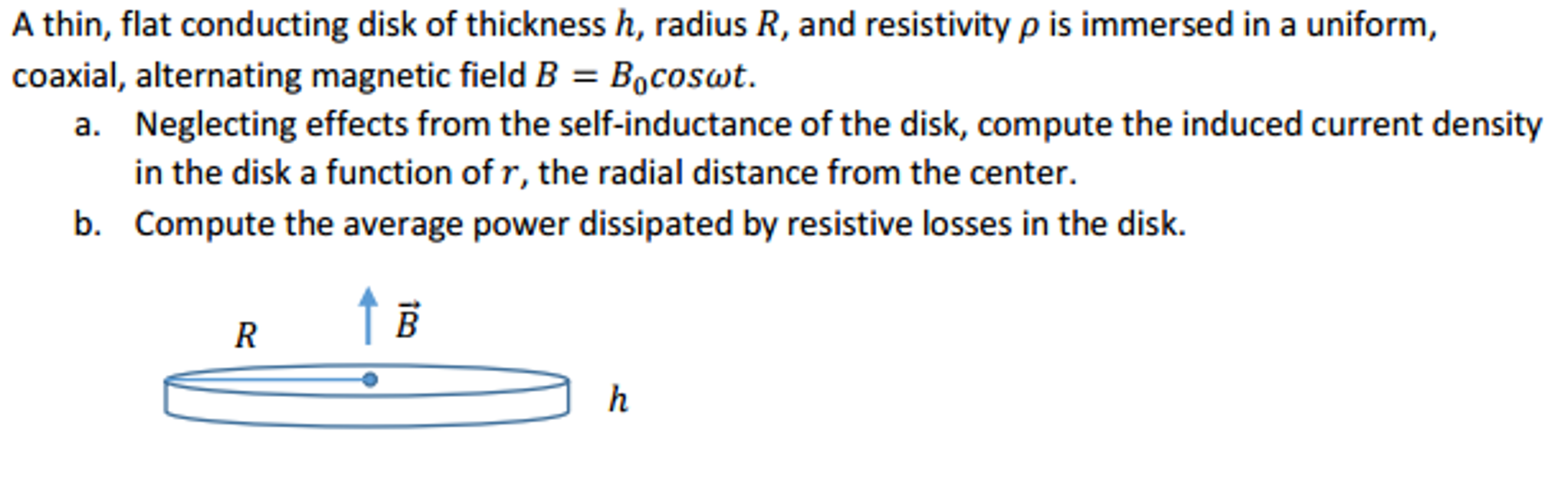A thin, flat conducting disk of thickness h, radius | Chegg.com