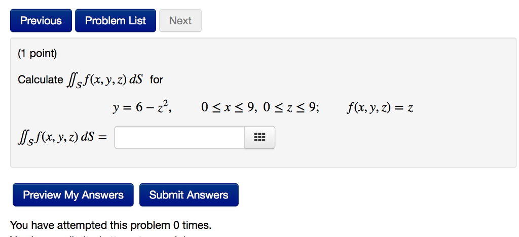 Solved Previous Problem List Next (1 point) Calculate | Chegg.com