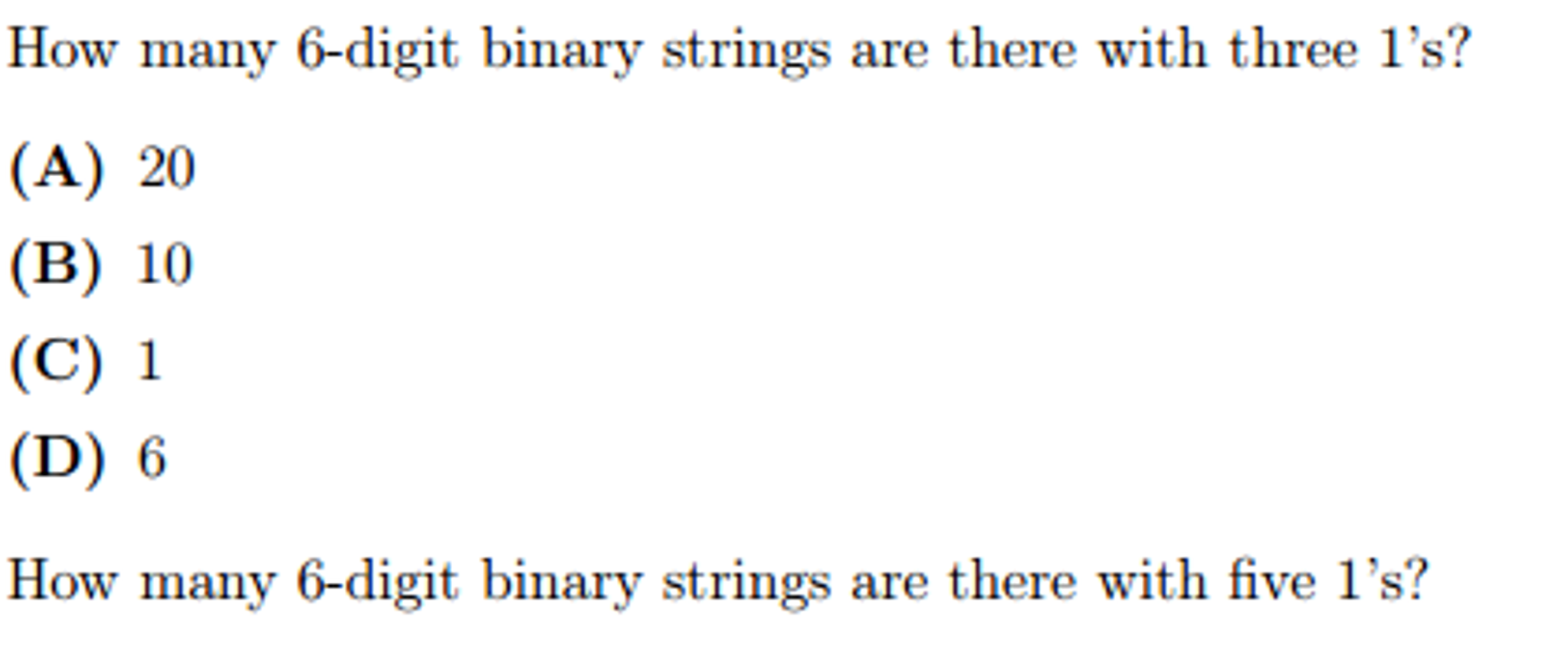 Solved How many 6-digit binary strings are there with three | Chegg.com