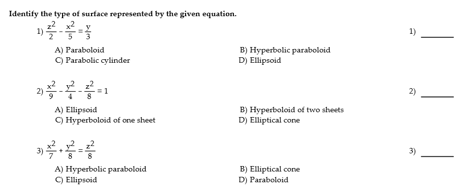 Solved Identify the type of surface represented by the given | Chegg.com