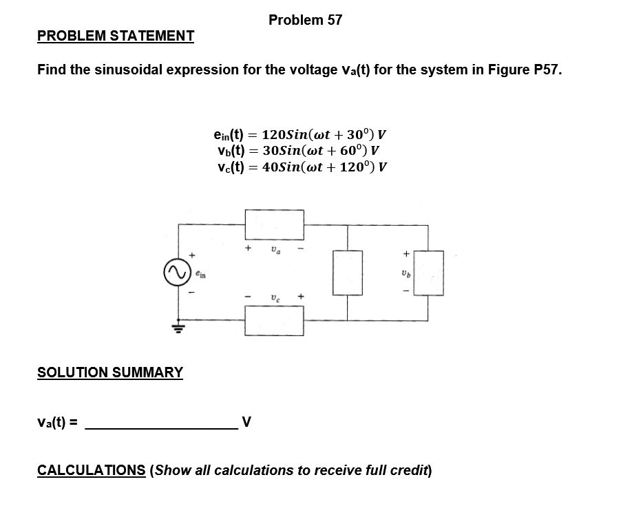 Solved Find the sinusoidal expression for the voltage v_a(t) | Chegg.com