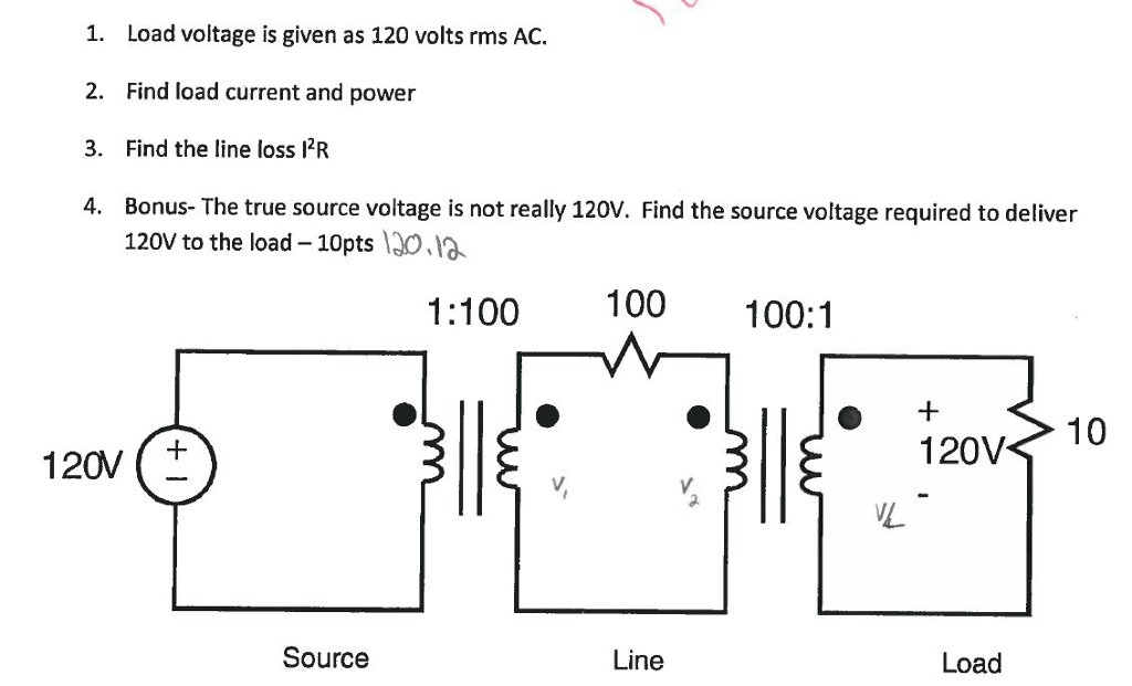 Solved Load voltage is given as 120 volts rms AC. Find load | Chegg.com