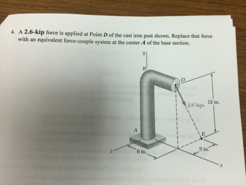 Solved 4. A 2.6-kip force is applied at Point D of the cast | Chegg.com
