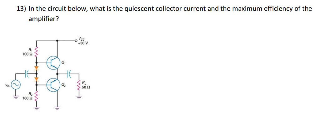 Solved In the circuit below, what is the quiescent collector | Chegg.com