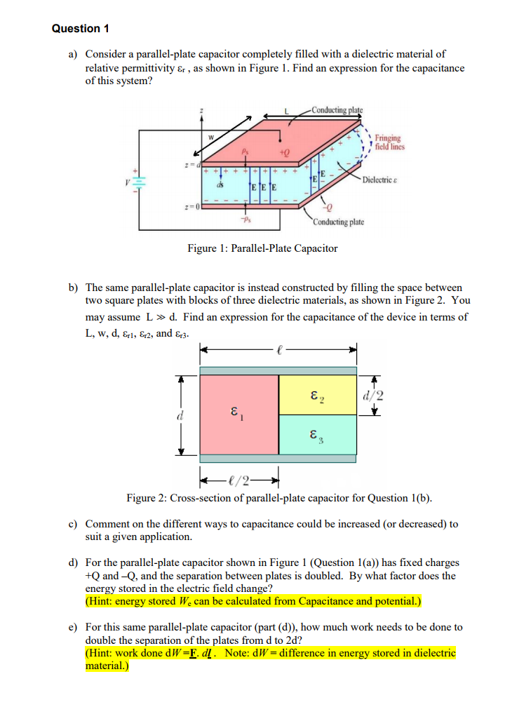 Solved a) Consider a parallel-plate capacitor completely | Chegg.com