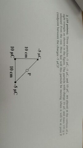 Solved Three particles -5 mu C, -5 mu C, and 10 mu C are | Chegg.com