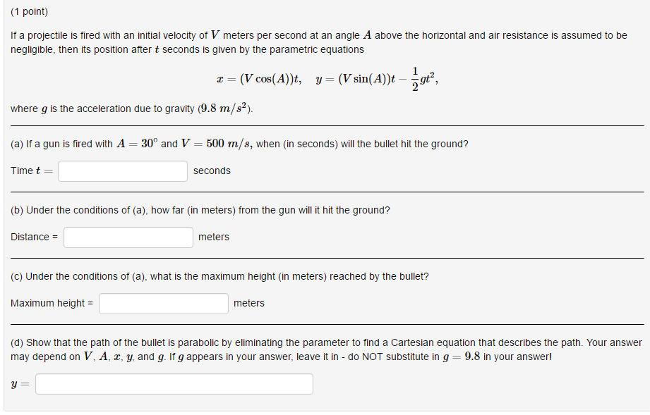Solved If a projectile is fired with an initial velocity of | Chegg.com
