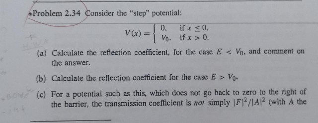 Solved Problem 2.34 Consider the "step" potential 0. ifx_0. | Chegg.com