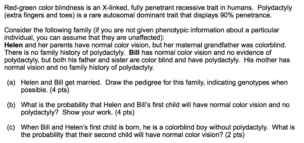 Solved Red-green color blindness is an X-linked, fully | Chegg.com