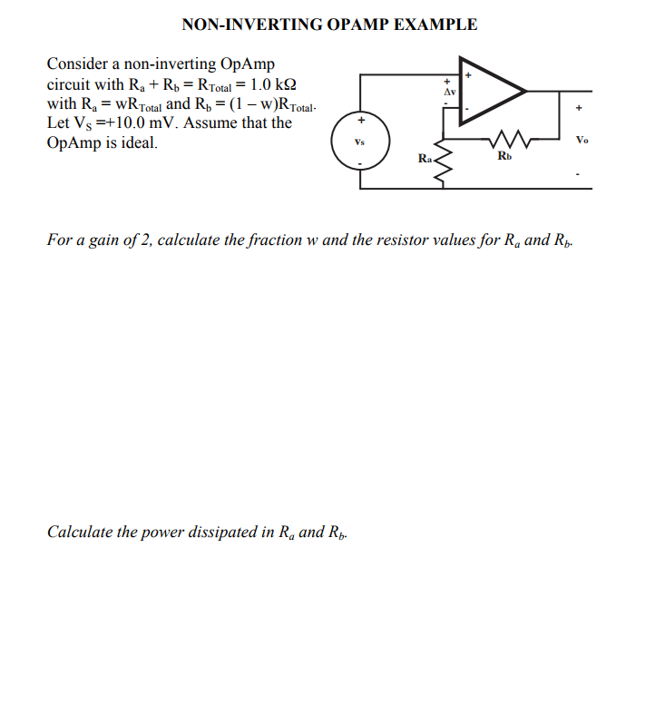 Solved NON-INVERTING OPAMP EXAMPLE Consider a non-inverting | Chegg.com