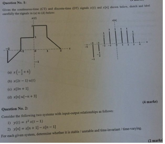 Solved Question No. 1 Given the continuous-time (CT) and | Chegg.com