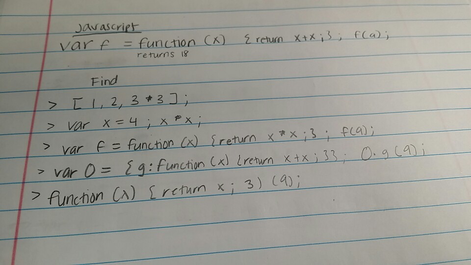 Solved Var f = function (x) {return x + x_i}; f(a); Find > | Chegg.com