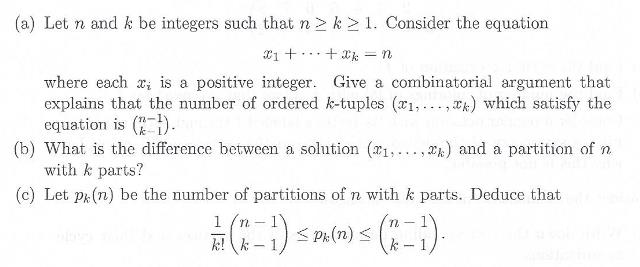 Solved Let n and k be integers such that n k 1. Consider | Chegg.com