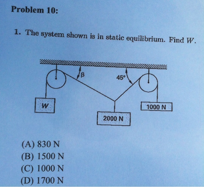 Solved Problem 10: 1. The system shown is in static Find W. | Chegg.com