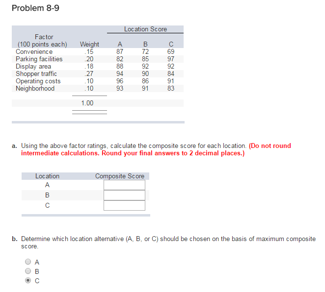 Solved Using the above factor ratings, calculate the | Chegg.com