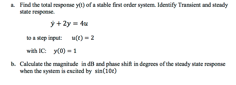Solved Find the total response y(t) of a stable first order | Chegg.com