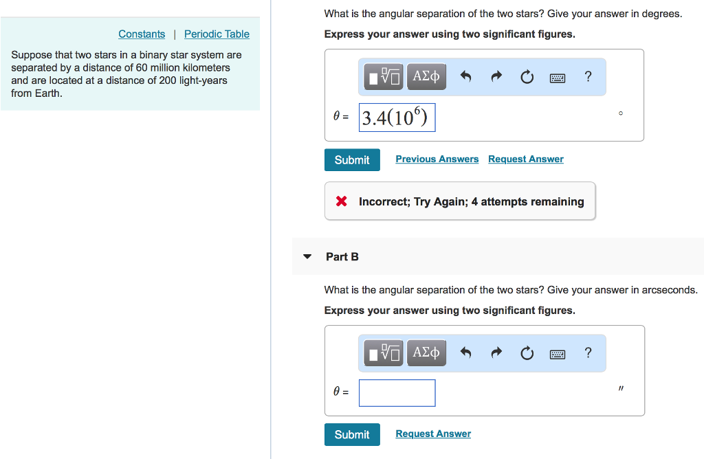 Solved What Is The Angular Separation Of The Two Stars Give