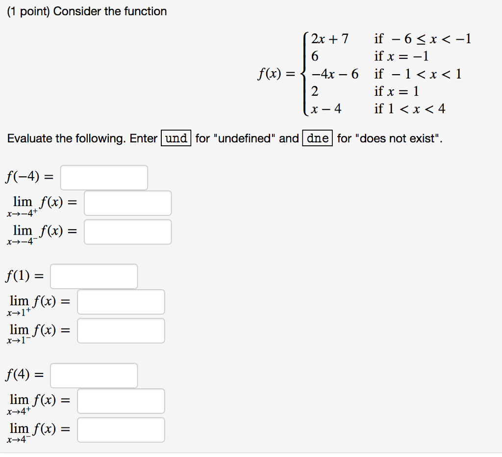 Solved (1 point) Consider the function f(x) = 4x-6 if-ㄧㄑㄑㄧ | Chegg.com