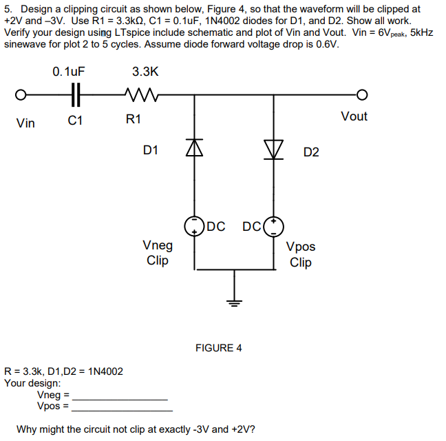 Solved 5. Design a clipping circuit as shown below, Figure | Chegg.com