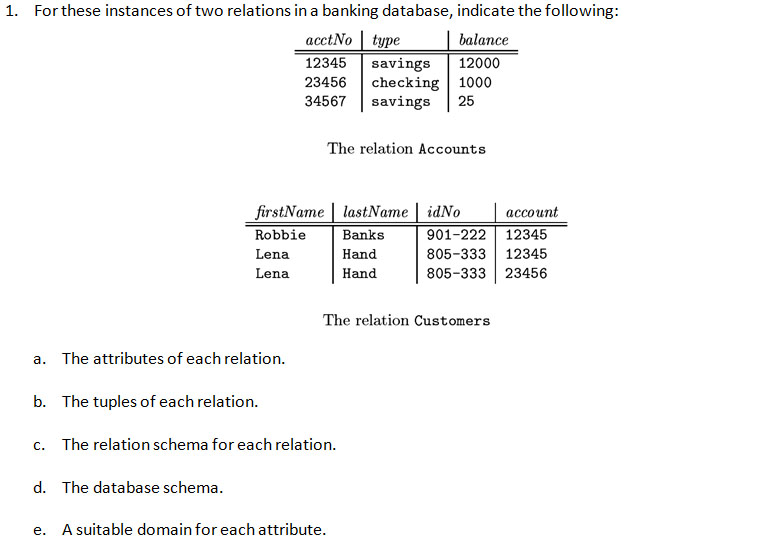 Solved 1. For these instances of two relations in a banking | Chegg.com