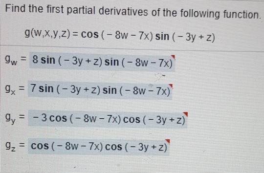 Solved Find the first partial derivatives of the following | Chegg.com