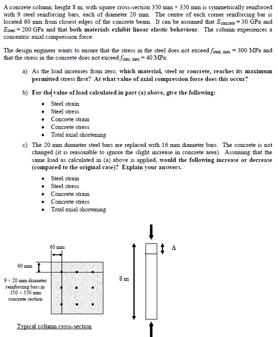 Solved A concrete column, height 8 in. with square | Chegg.com