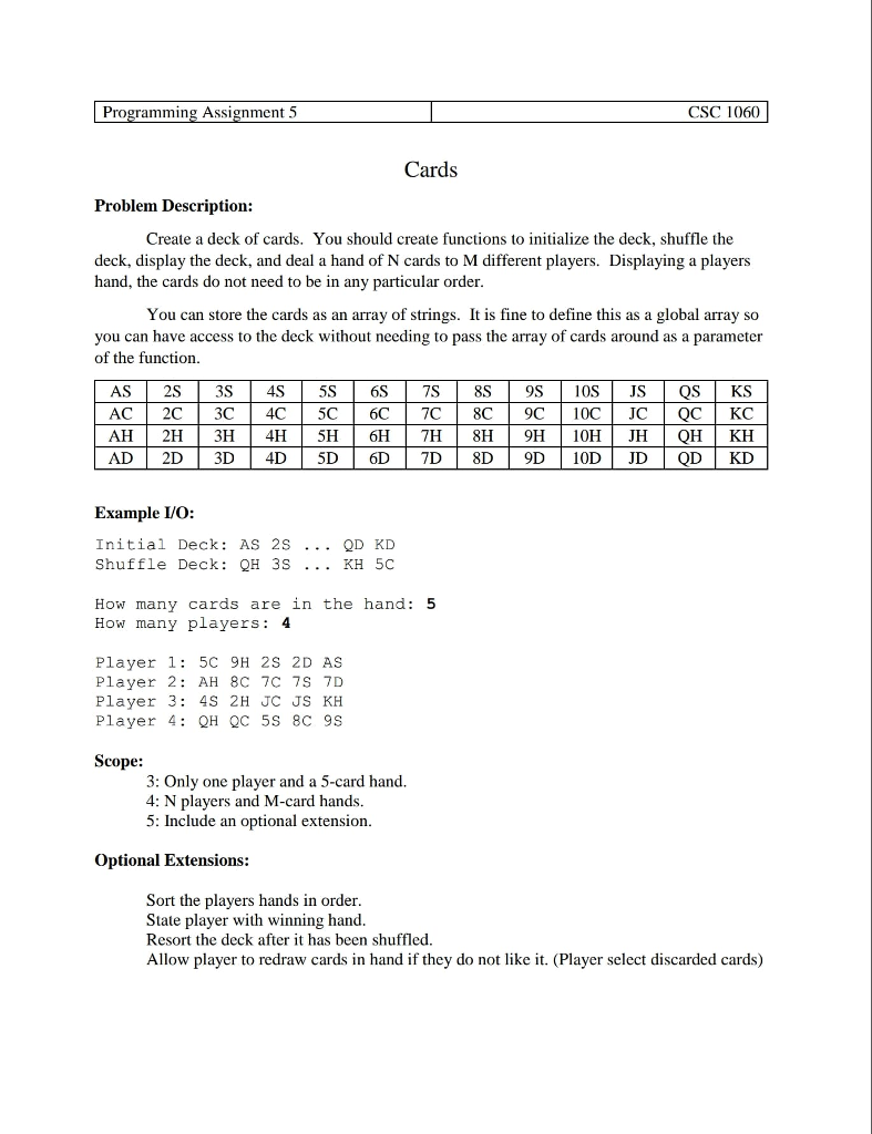 Programming Assignment 5 CSC 1060 Problem | Chegg.com