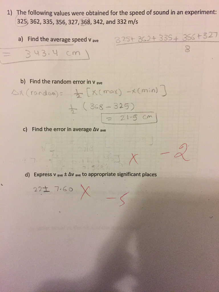 Solved The following values were obtained for the speed of | Chegg.com