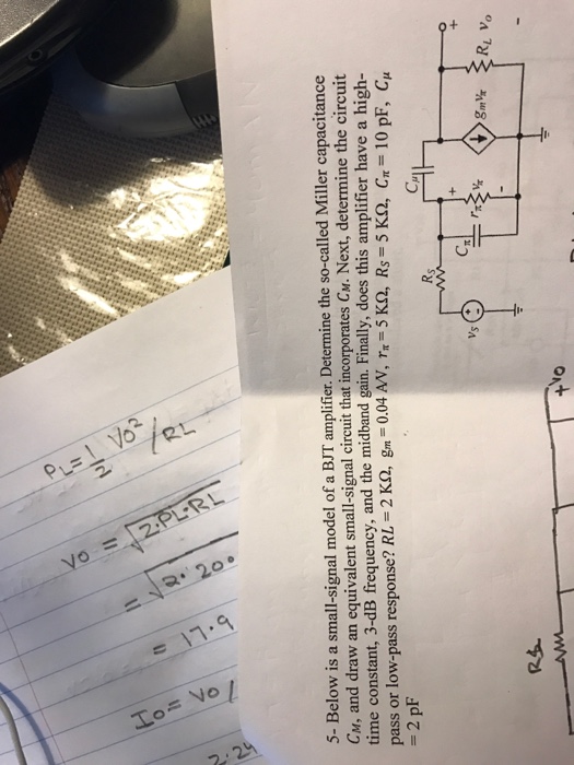Solved Below is a small-signal model of a BJT amplifier. | Chegg.com