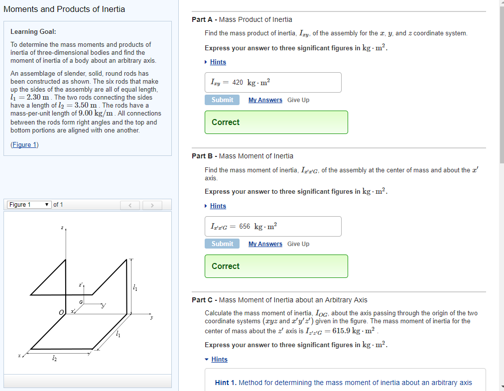 Solved Moments and Products of Inertia Part A Mass Product | Chegg.com