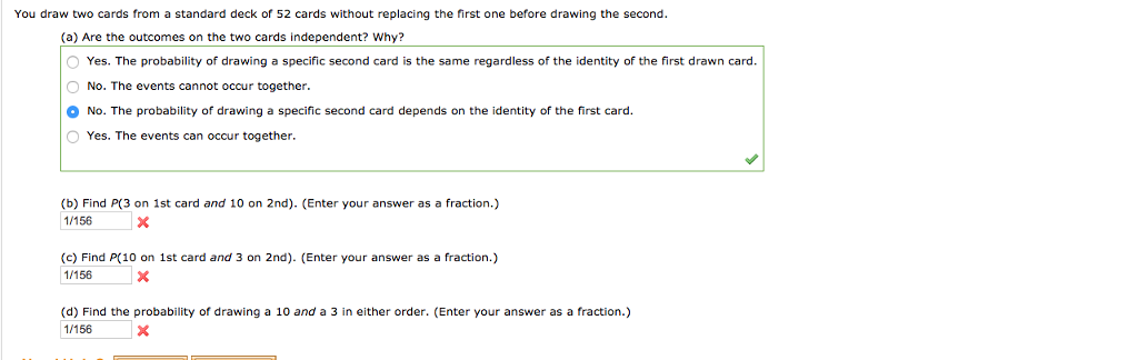 Solved You draw two cards from a standard deck of 52 cards | Chegg.com