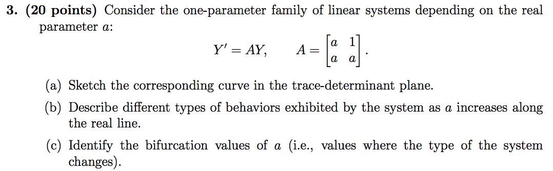 Solved Consider the one-parameter family of linear systems | Chegg.com