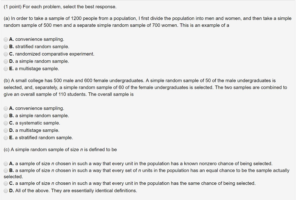 Solved For each problem, select the best response. In order | Chegg.com