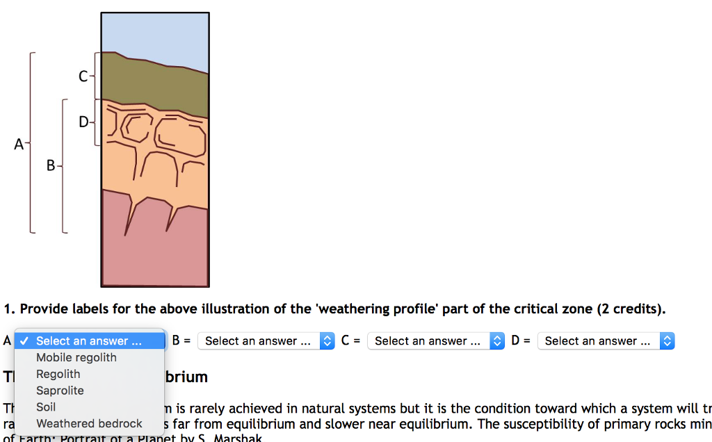 Solved Same list (Mobile regolith, regolith, saprolite, | Chegg.com