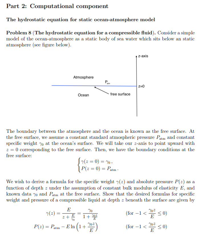 Solved Part 2: Computational component The hydrostatic | Chegg.com
