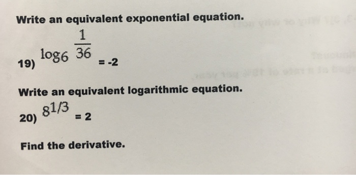 Solved Write An Equivalent Exponential Equation Log 6 1 36
