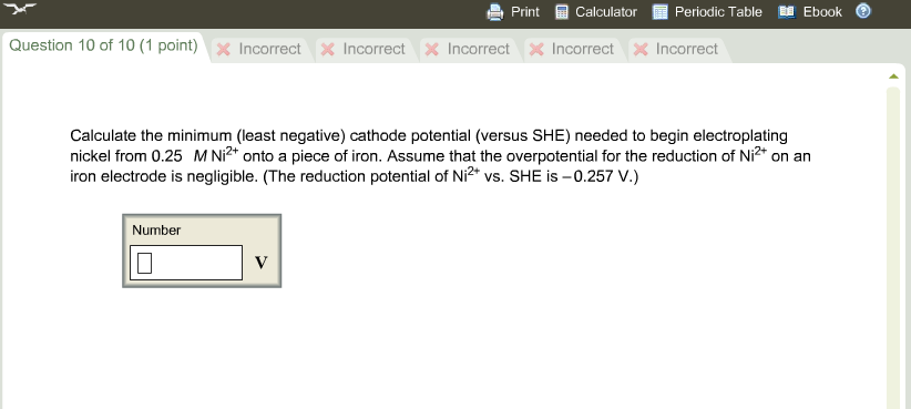 Solved Calculate the minimum (least negative) cathode | Chegg.com