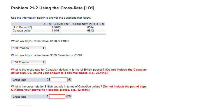 Solved Problem 21-2 Using the Cross-Rate [LO1] Use the | Chegg.com