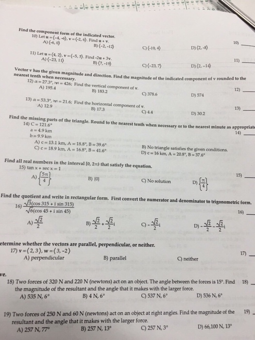 Solved Find the component form of the Indicated vector. 10) | Chegg.com