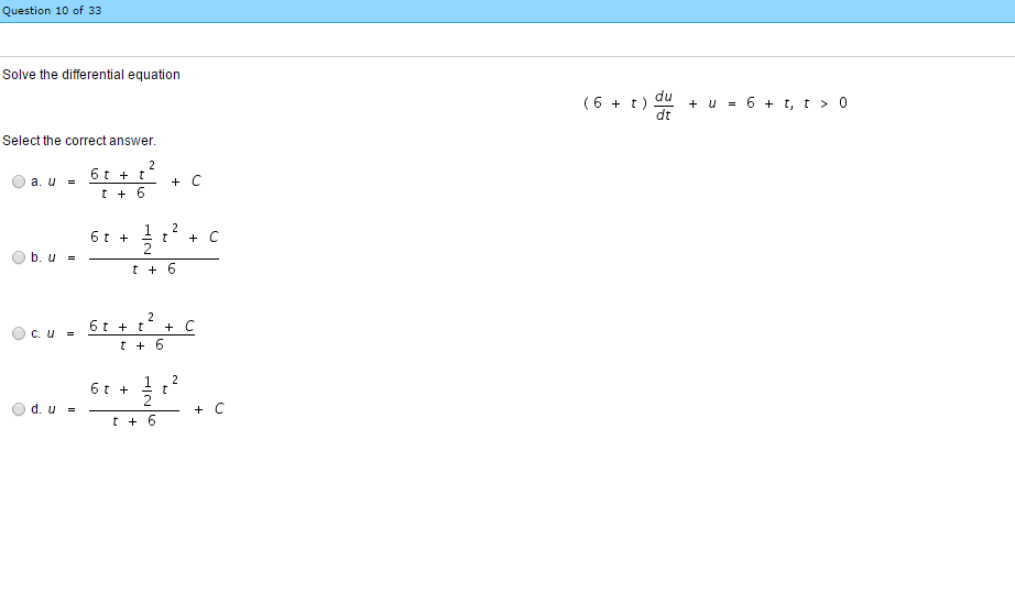 Solved Solve the differential equation (6 + t)du/dt + u = 6 | Chegg.com